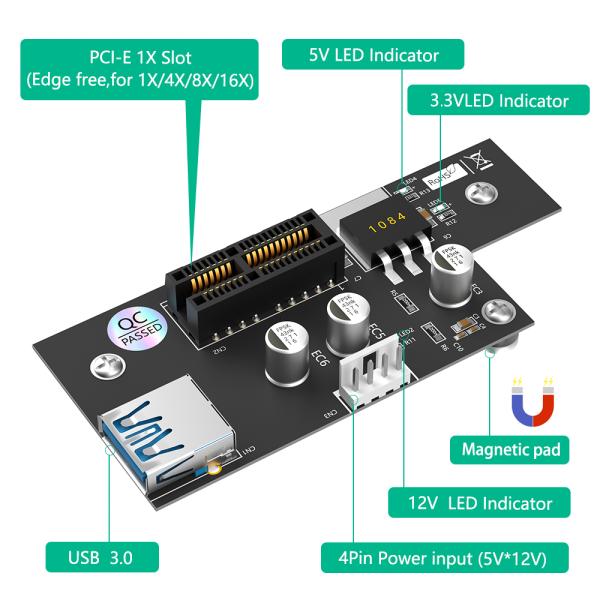 Quality PCI-E 1X to 16X Riser Card Extender 22cm with Magnetic Foot Pads for sale