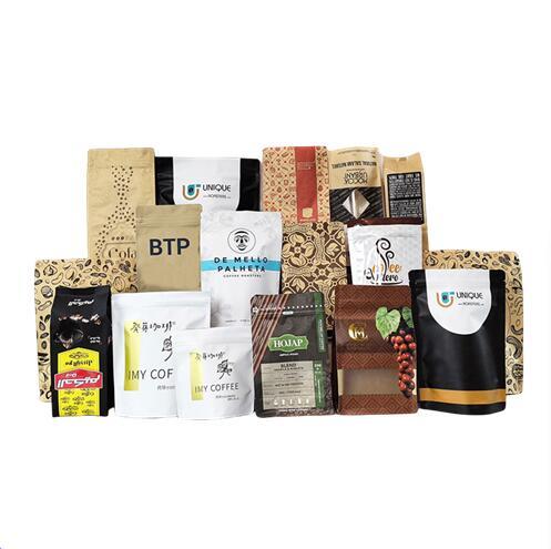 Quality Kraft Paper Coffee Bags Stand up Coffee Pouches With One Way Degassing Valve and Reusable Side Zipper for sale
