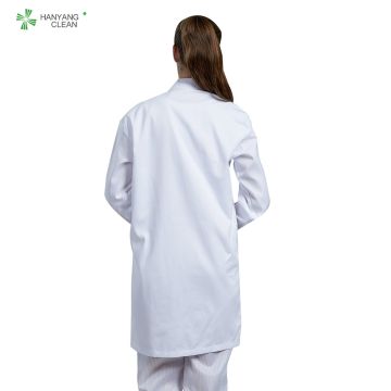 Quality 100% Polyster ESD Anti Static Clean Room Lab Coats White Color With Pocket Pen for sale