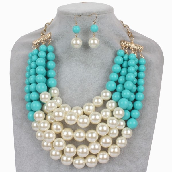 Quality CZX11154 Pearl Necklace Glass Bead Statement Necklace Women Jewelry Set for sale