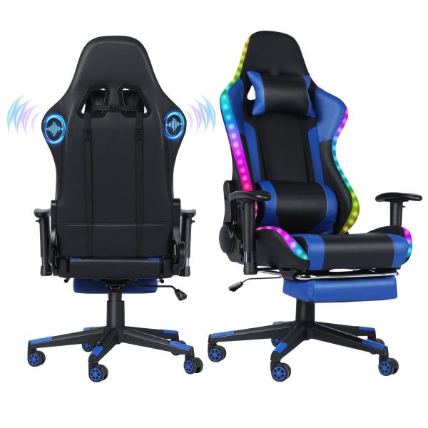 Quality Customized Color Leather RGB Gaming Swivel Chair with LED Light Bar and Massage Feature for sale