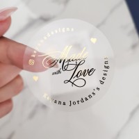 Quality Clear Print Transparent Label Gold Foil Logo Clear Round Water Adhesive Seal for sale