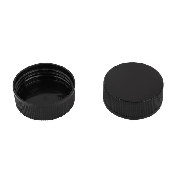 Quality 32/400 Plastic Screw On Cap Ribbed Black Screw Caps Customizable for sale