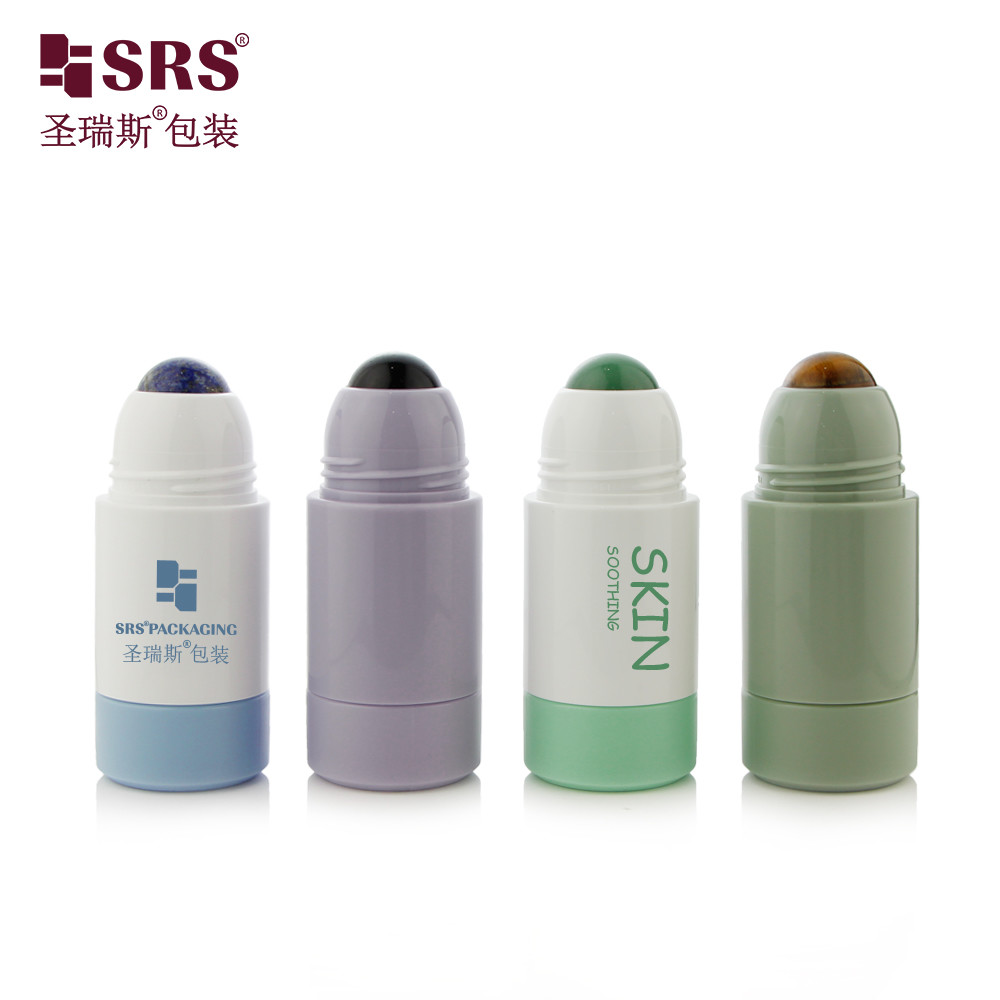RPPE 50ml big size Refill Type pP plastic roller bottle with Natural Energy Gemstone Roller Ball for Massage