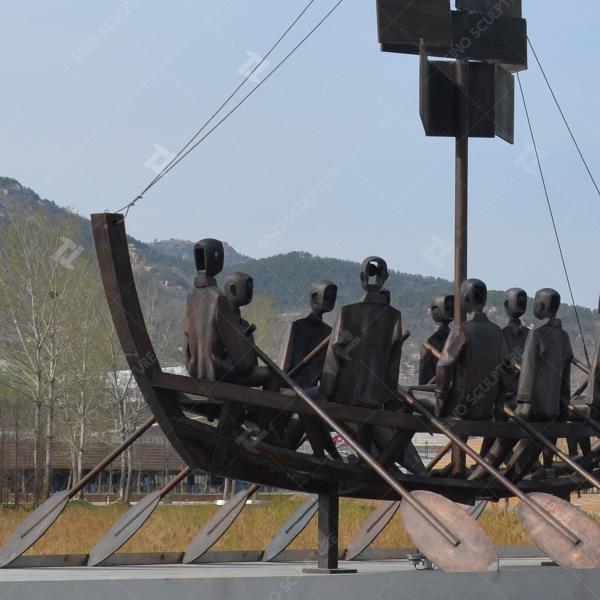 Quality Customized Large Casted Bronze Boat Statue For Outdoor Decoration for sale