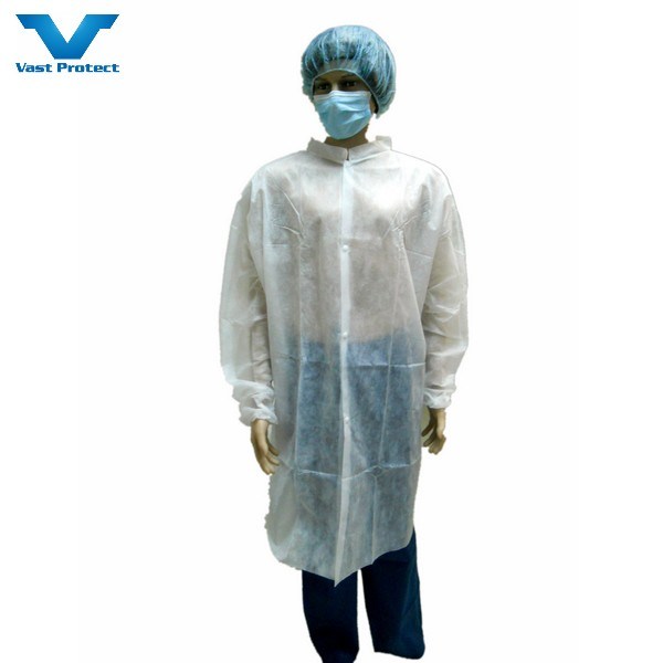 Shirt Collar Velcro Elastic Cuffs Disposable Lab Coats for Food Industry