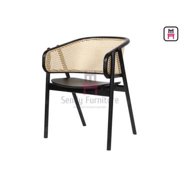 Quality Walnut Lacquered 0.3cbm Restaurant Cane Dining Chair With Armrests for sale