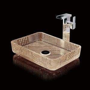 Quality Deep Rectangular Vessel Sinks Bathroom Crystal Light Tea Color for sale