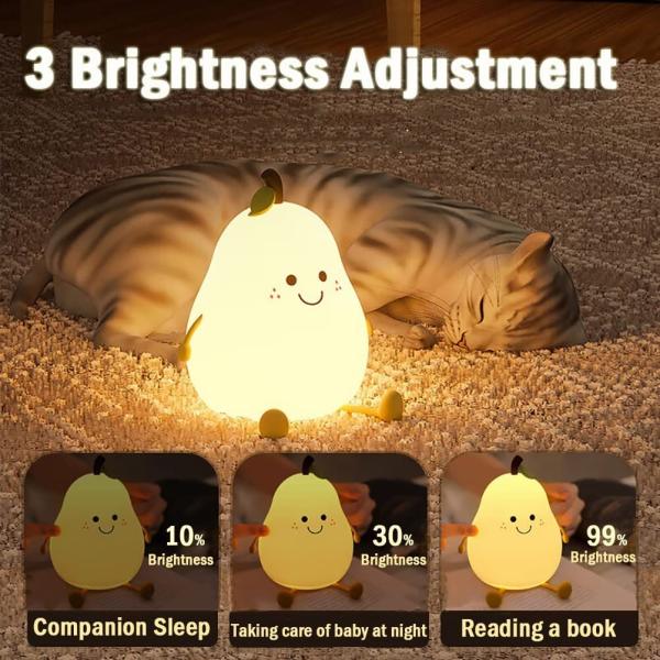 Quality LED Smart Pear Fruit Night Light USB Rechargeable Dimming Silicone Table Lamp for sale