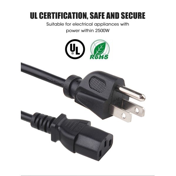 Quality Black Jacket American Power Cord 125V 16AWG For Electronic Device UL 3 Pin Plug for sale