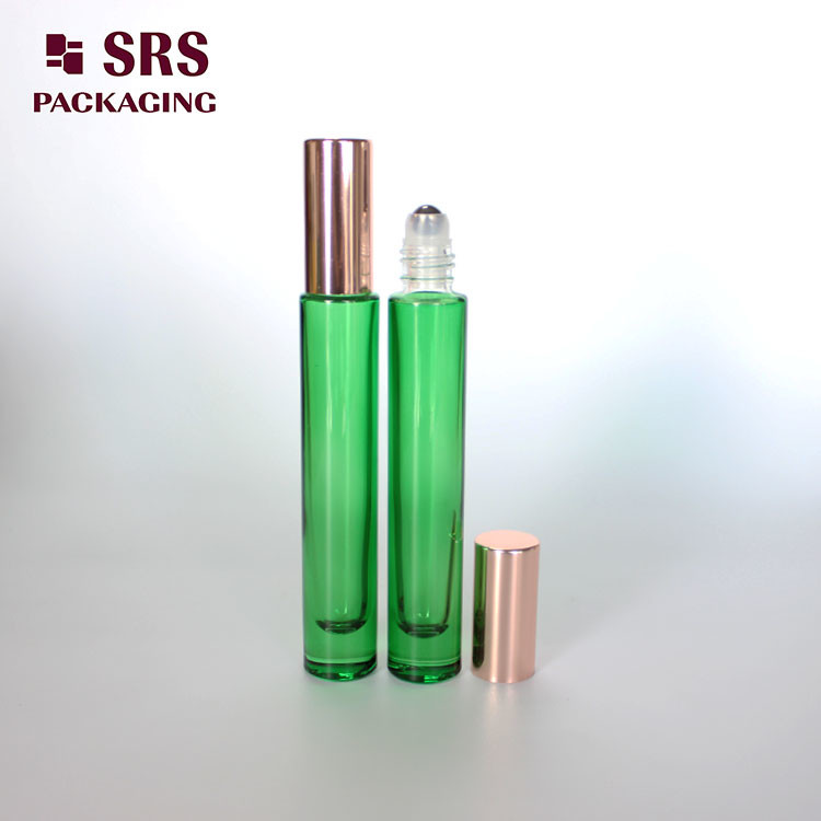 Quality 10ml clear green thick wall glass roll on bottle for perfume oil for sale