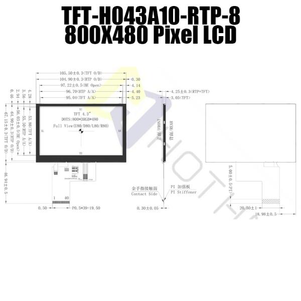 Quality 4.3 Inch TFT LCD Display Module | Resistive Touchscreen With ST7262 Controller for sale