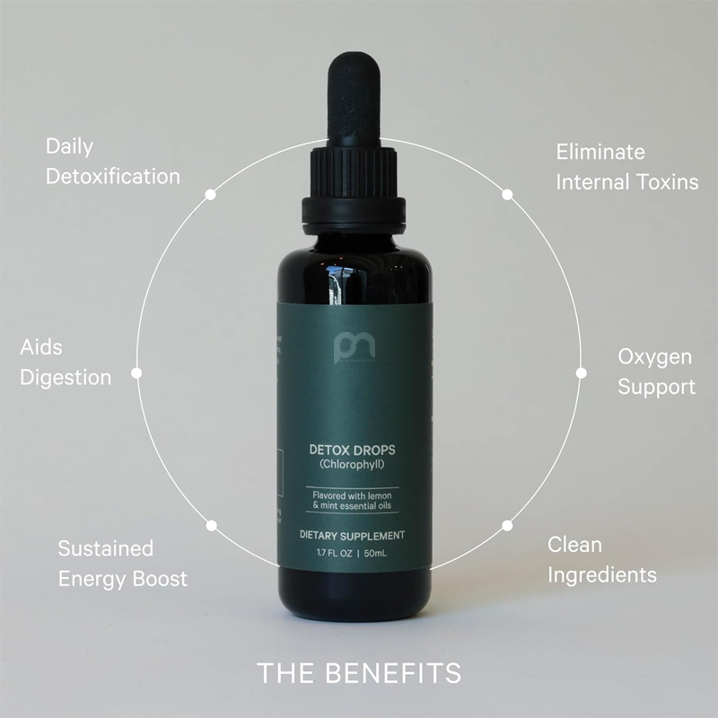 DETOX DROPS product bottle showing lemon mint flavor