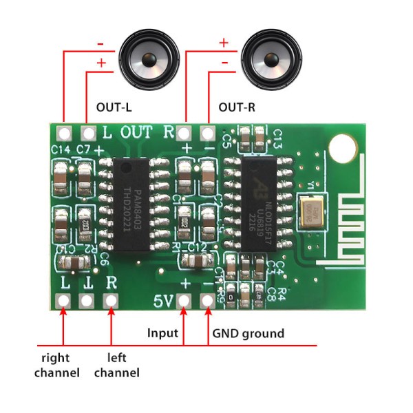 Quality CA-8469 PAM8403 Chipset Bluetooth Audio Module Amplifier Board Electronic for sale
