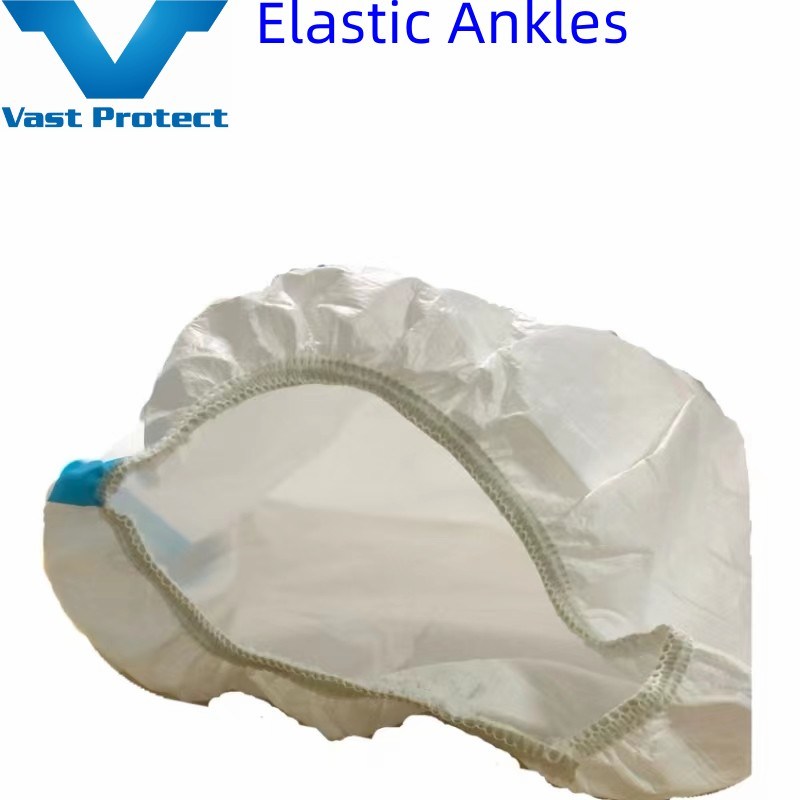 Hooded Breathable Disposable White with Blue Tape Micro Film Suit