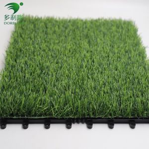 Quality Double PP NET PU Backing Artificial Grass Tile with PE Monofilament PP Curly for sale