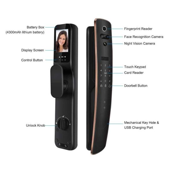 Quality 3D Face Digital Tuya Smart Lock RFID Fingerprint Access Control Aluminum Alloy for sale
