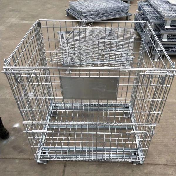 Quality Stackable Galvanized Storage Foldable Wire Mesh Container With Optional Wheels for sale