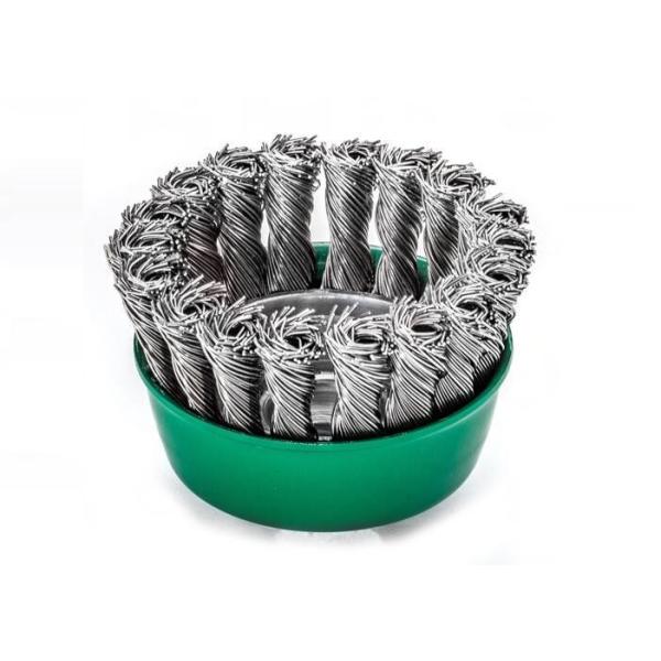 Quality Weld Cleaning Knotted Wire Cup Brush Green Body 3 Inch OD With M10 Nut for sale