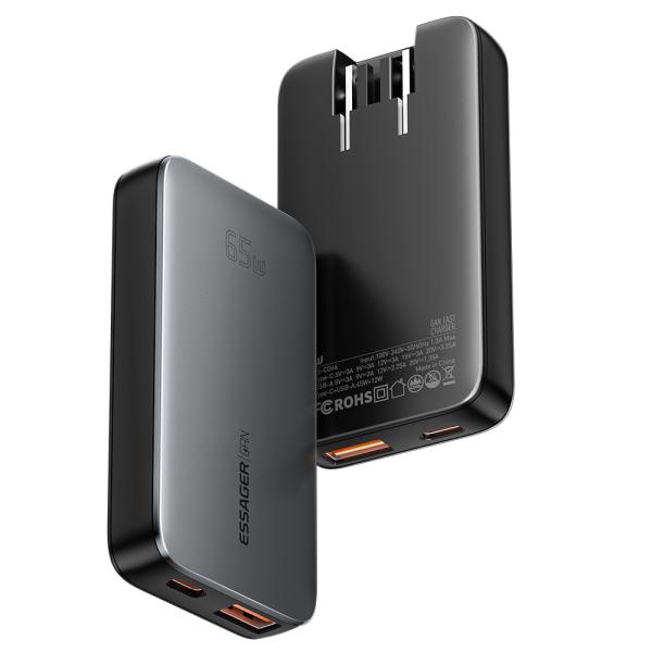 Quality ESSAGER ES-CD46 65W USB Type C GaN Wall Super Fast Charger 2 Ports for sale