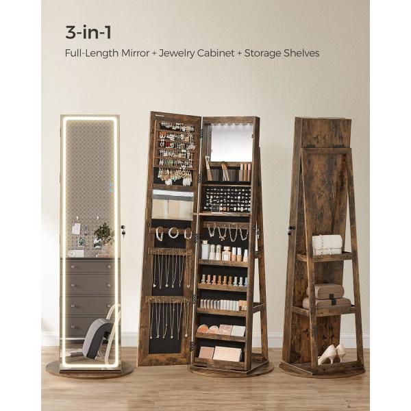 Quality Lockable Full Length Mirror Cabinet Adjustable Lights LED Mirror Jewelry Cabinet for sale