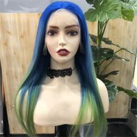 Quality Ombre Blue Green 613 Blonde Wig Straight Lace 13x6 Frontal Human Hair for sale