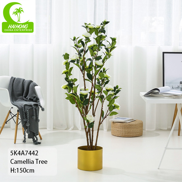 Quality 150cm Durable Artificial Ficus Tree . Artificial Camellia Tree With White Flower for sale