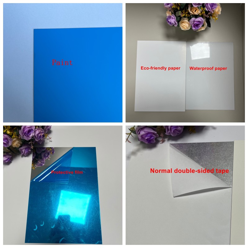 Close-up view showing different backing types available for polystyrene mirror panels