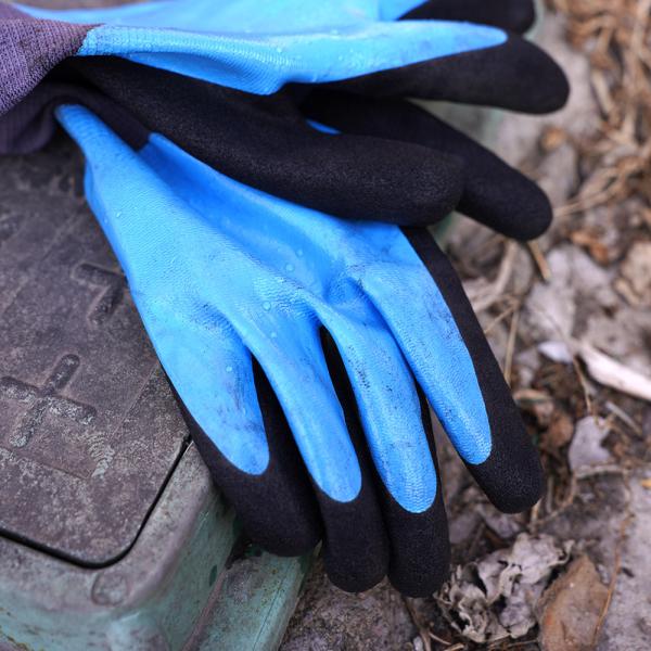 Quality POPALM 13 Gauge Polyester Double Dipped Gloves With Nitrile Gloss Full Coating for sale