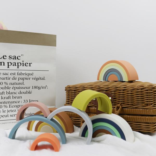Quality Customized Soft Silicone Toys Rainbow Stacking For Baby Educational for sale