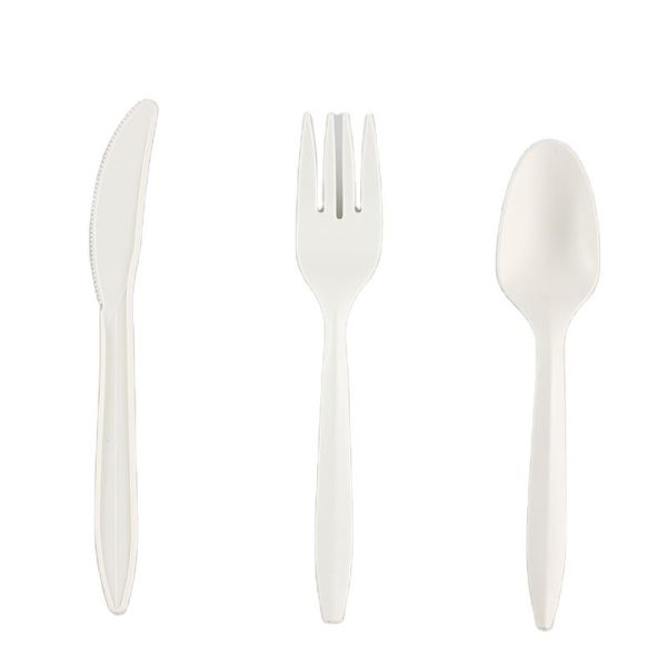 Quality Rice white PLA biodegradable cutlery Disposable spoon fork and knife with Trade for sale