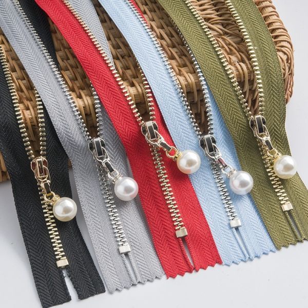 Quality Brass Metal Zipper With Pearl Slider #5 Open-End For Clothes for sale