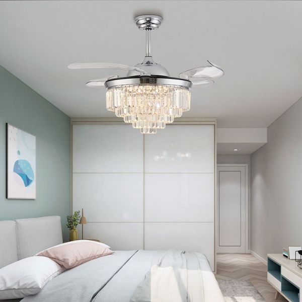 Quality Crystal Folding Blades Ceiling Fan With Light And Remote Control for sale