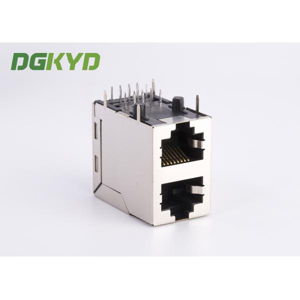 Quality Shielded Magnetics Dual Port Rj45 Connector OFFSET STACK JACK 100 BaseT for sale