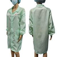 Quality 2 Side Pockets Lapel Collar Button 5mm Carbon Stripe ESD Cleanroom Gown Washable for sale