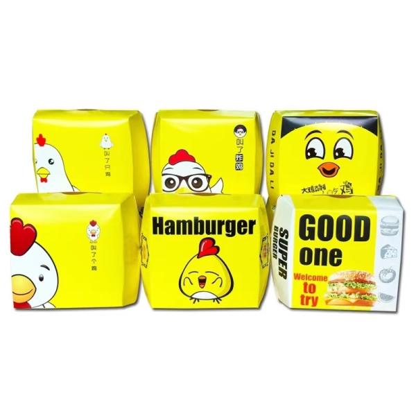 Quality Recyclable white cardboard burger box custom printed logo, disposable fast food for sale