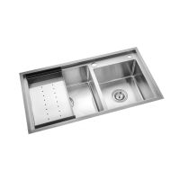 Quality Center Drain Double Faucet Kitchen Sink Handmade 820*450mm for sale