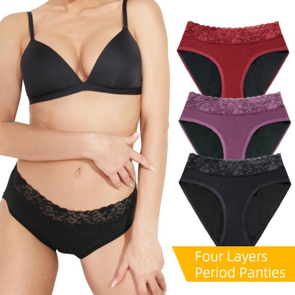 Quality Customized 4 Layers Heavy Absorption Lady Sexy Lace Menstrual Underwear for sale