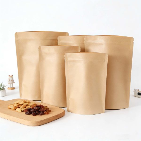 Quality Customizable Kraft Paper Stand-up Pouches  With Lock For Food Packaging for sale