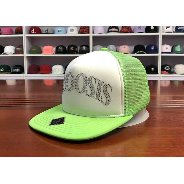 Quality 5 Panels Rhinestone Multi Spandex Fabric Trucker Mesh Cap for sale