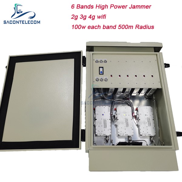 Quality 600W Waterproof Outdoor Bomb Jammer with 600m Radius for 5G 5.2G 5.8G Signal Blocking for sale