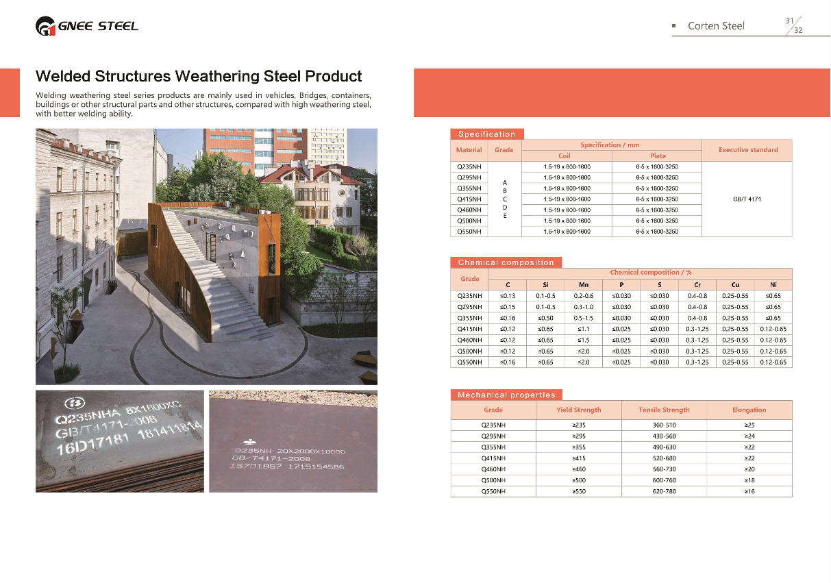ASTM A242 A588 Gr.B S355JOWP Corten Steel Plate