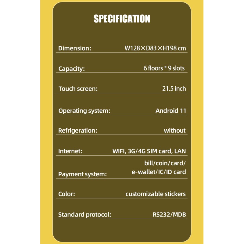 The specification of pokemon vending machine