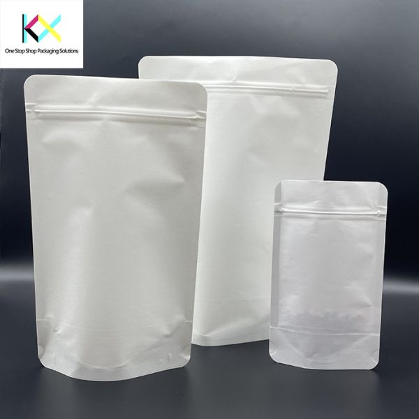 Quality Customized Dry Food Packaging Bags Blank White Kraft Paper Pouch With Ziplock for sale