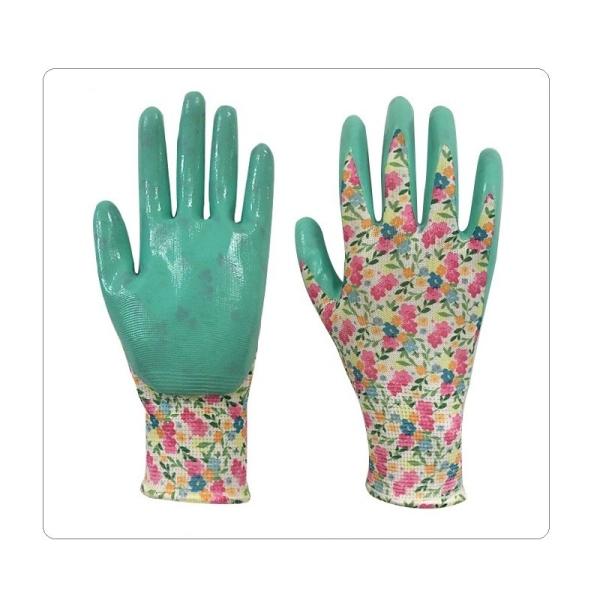 Quality Small Hands Green Nitrile Dipping Protective Gardening Gloves for sale