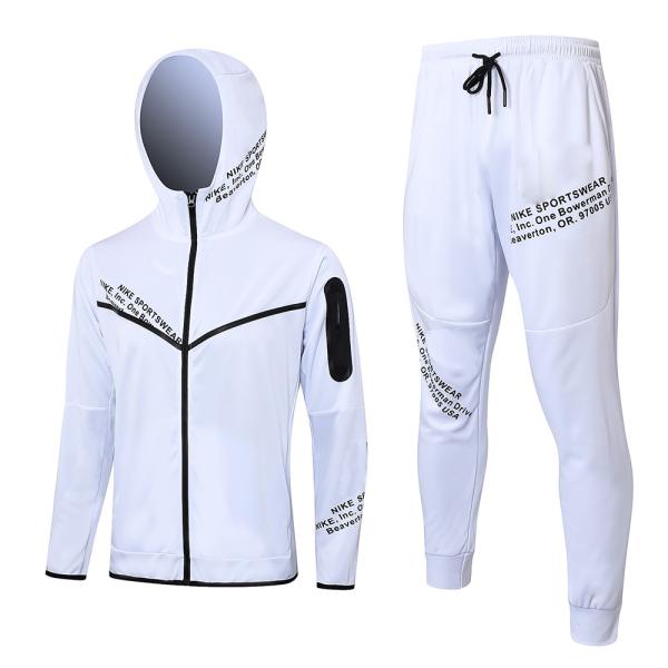 Quality Plain White Full Football Tracksuits Long Drawstring Hooded Football Training for sale