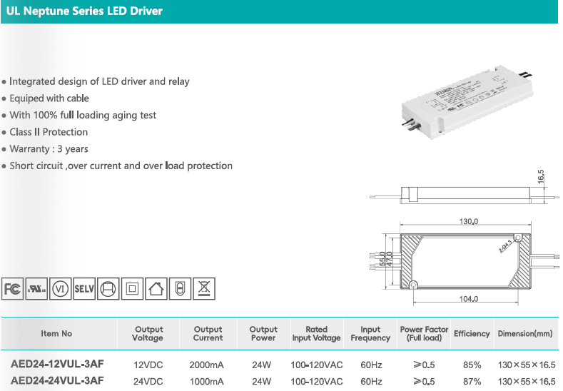 Neptune Series 24W LED Driver installation diagram