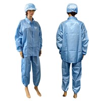 Quality Blue 5mm Stripe Polyester Lint Free ESD Suit For Industrial Workwear for sale