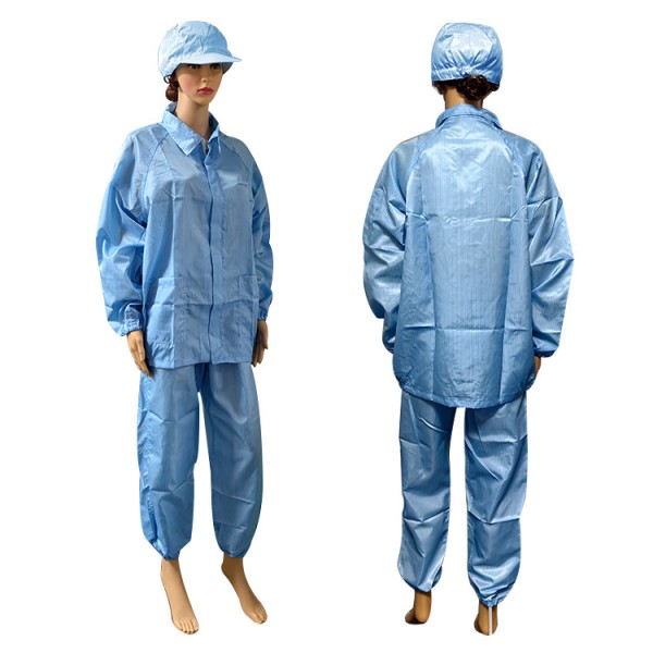 Quality Blue 5mm Stripe Polyester Lint Free ESD Suit For Industrial Workwear for sale