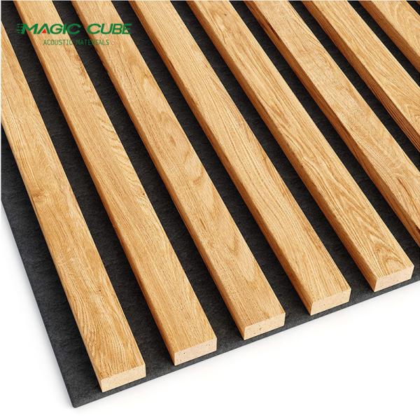 Quality Contemporary Style Black Grey Acoustic Slat Wood Panels PET Felt Backing for sale